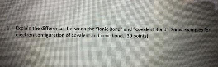 Solved 1. Explain the differences between the "lonic Bond" | Chegg.com