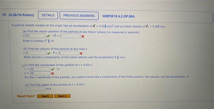 Solved particle initially located at the origin has an | Chegg.com