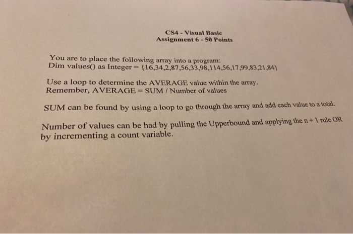 Solved CS4 - Visual Basic Assignment 6 - 50 Points You are | Chegg.com