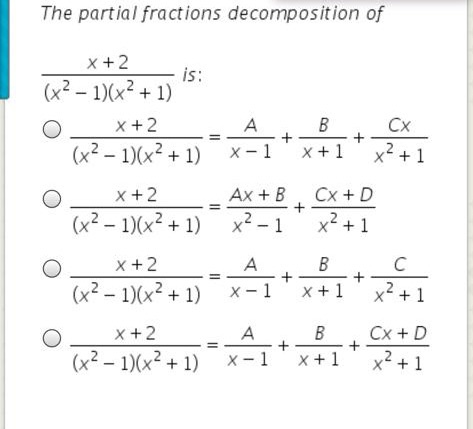 Solved The partial fractions decomposition of X+2 is: | Chegg.com