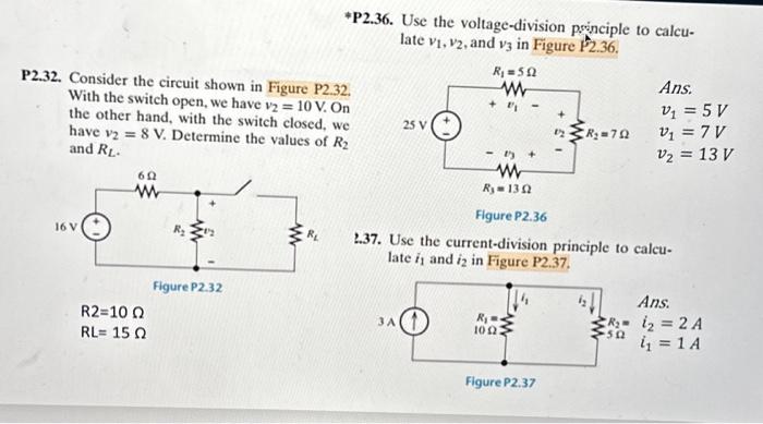 Solved ∗ P2.36. Use the voltage-division principle to | Chegg.com