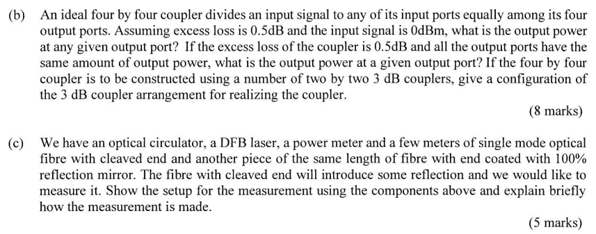 Solved (b) ﻿An ideal four by four coupler divides an input | Chegg.com
