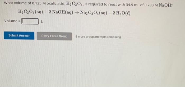 Solved H2C2O4(aq)+2NaOH(aq)→Na2C2O4(aq)+2H2O(ℓ) | Chegg.com