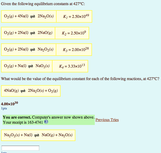 Solved Given the following equilibrium constants at 427 | Chegg.com