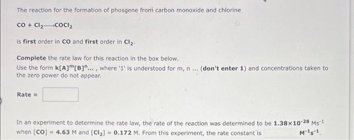 Solved The reaction for the formation of phosgene from | Chegg.com