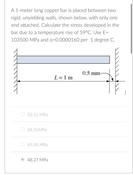 Solved A 1-meter long copper bar is placed between two | Chegg.com