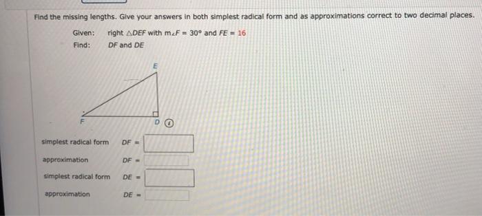 Solved Find the missing lengths. Give your answers in both | Chegg.com