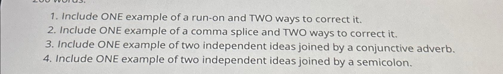 Solved Include ONE example of a run-on and TWO ways to | Chegg.com