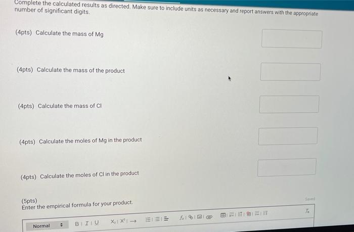 Solved Data And Report Submission - Empirical Formulas | Chegg.com