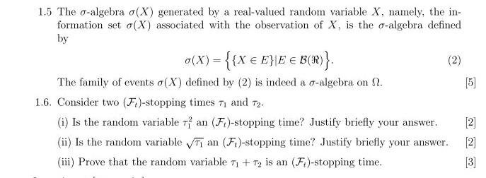 Solved 1.5 The o-algebra o(X) generated by a real-valued | Chegg.com