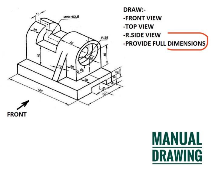 Solved 20 HOLE DRAW:- -FRONT VIEW -TOP VIEW -R.SIDE VIEW | Chegg.com