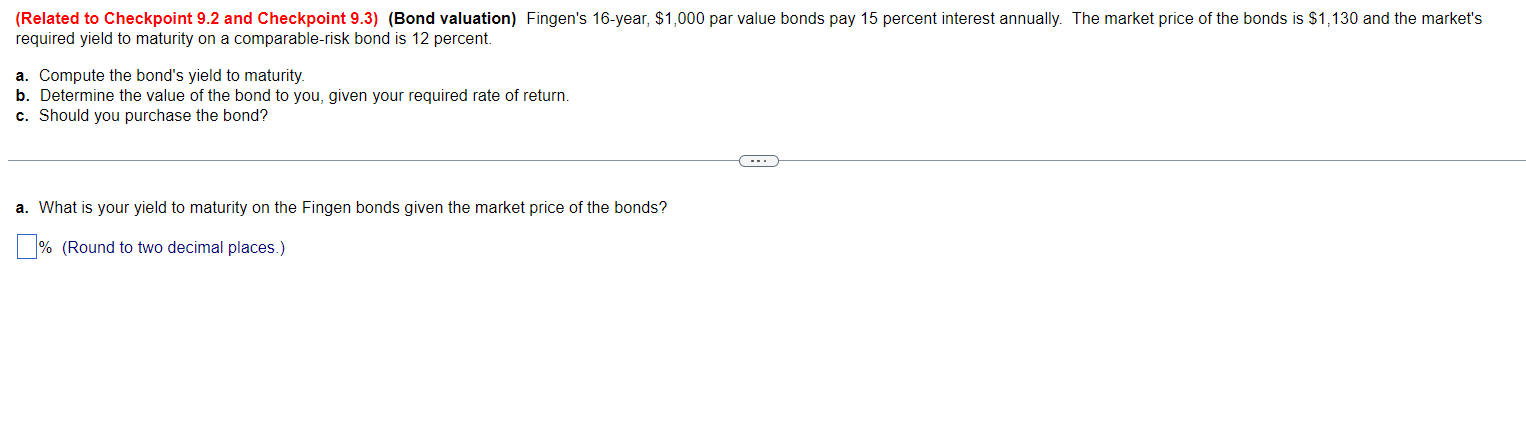 Solved required yield to maturity on a comparable-risk bond | Chegg.com