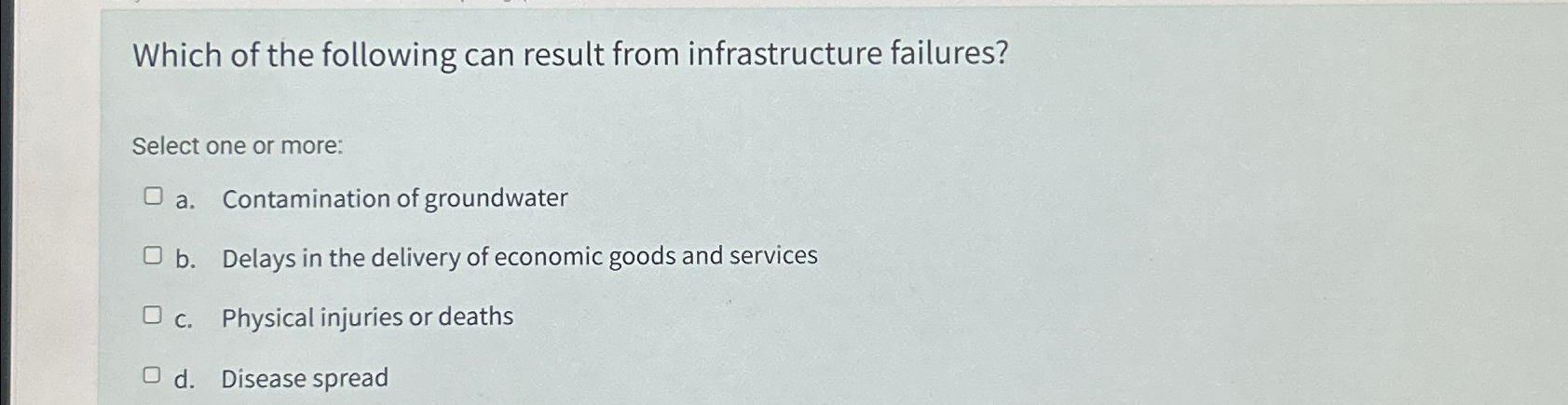 Solved Which of the following can result from infrastructure | Chegg.com