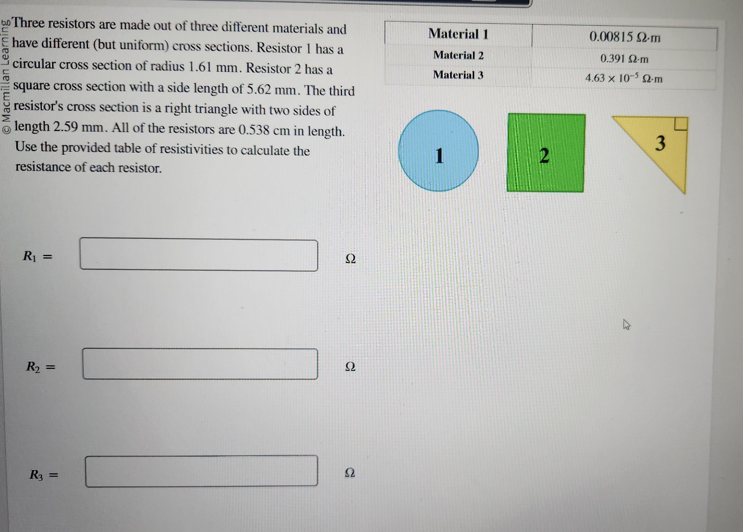 Solved Three resistors are made out of three different | Chegg.com