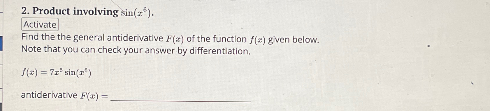 Solved Product involving sin(x6).ActivateFind the the | Chegg.com