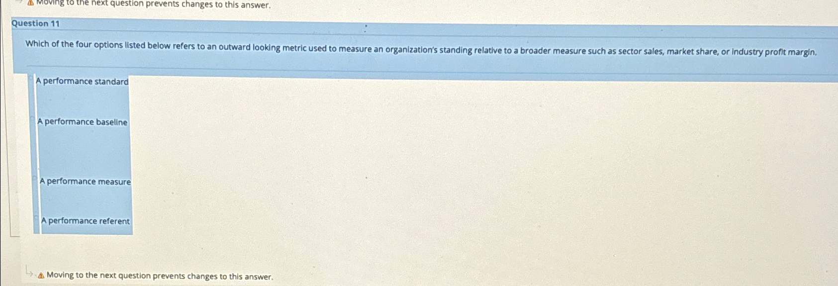 Solved Question 11A performance standardA performance | Chegg.com