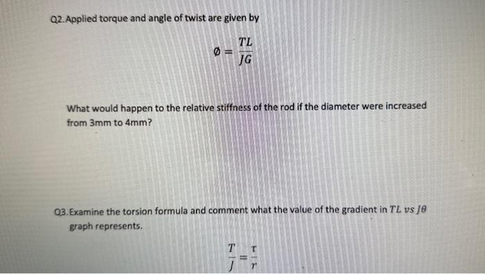 Solved Q2. Applied torque and angle of twist are given by | Chegg.com