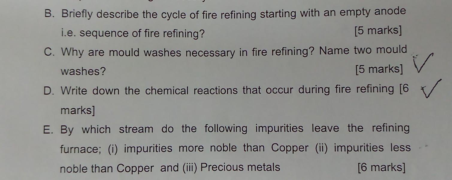Solved B. Briefly describe the cycle of fire refining | Chegg.com