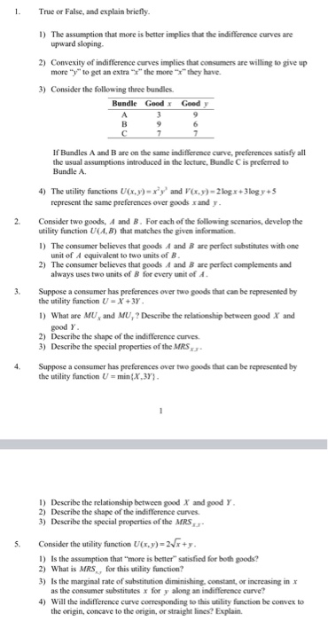 Solved 1. True or False, and explain briefly. 1) The | Chegg.com