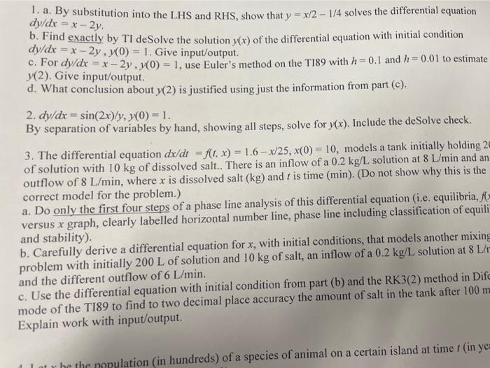 Solved 1. a. By substitution into the LHS and RHS, show that | Chegg.com