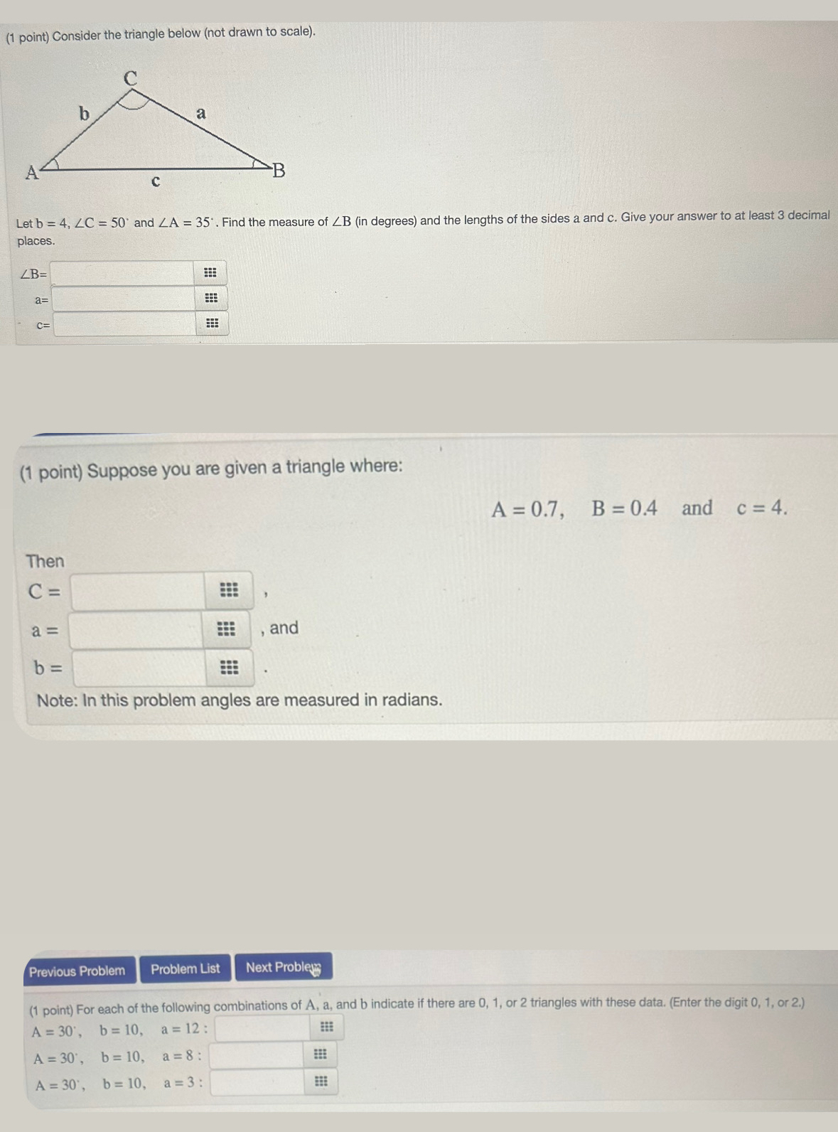 Solved (1 ﻿point) ﻿Consider the triangle below (not drawn to | Chegg.com