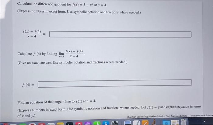 Solved Calculate the difference quotient for f(x)=5−x2 at | Chegg.com