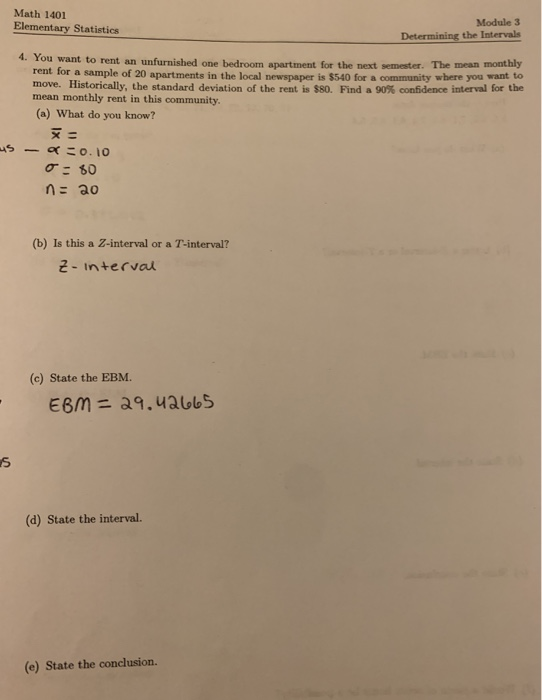 Solved Math 1401 Elementary Statistics Module 3 Determining | Chegg.com