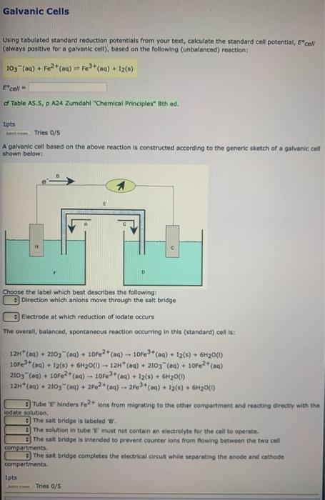 Galvanic Cells Using tabulated standard reduction | Chegg.com
