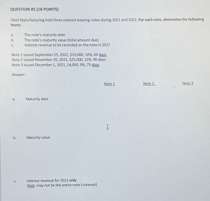 Solved QUESTION \#5 (18 POINTS) Devil Manufacturing held | Chegg.com