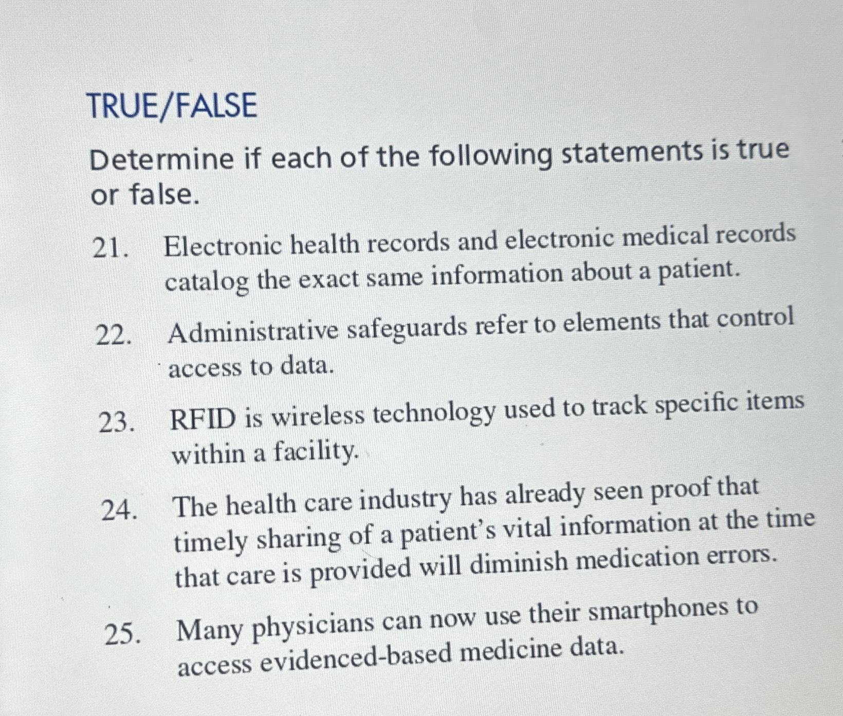 Solved TRUE/FALSEDetermine if each of the following | Chegg.com