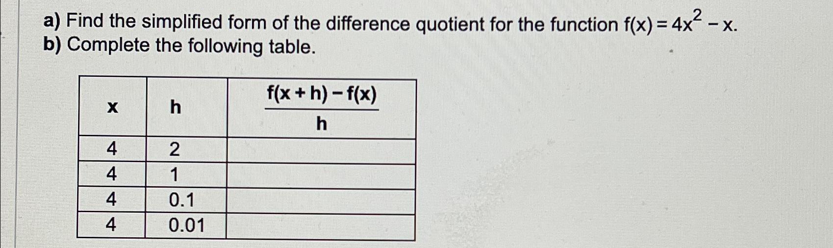 Solved a) ﻿Find the simplified form of the difference | Chegg.com