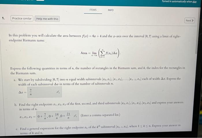 Solved Turned in automatically when due ITEMS INFO 1. | Chegg.com