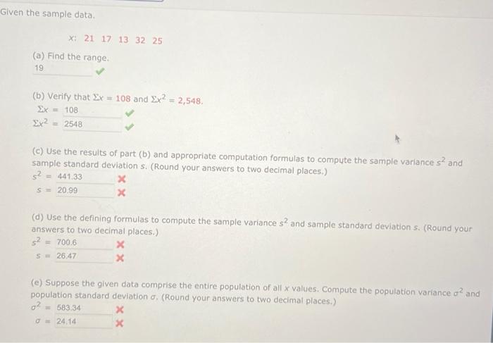 Solved Given the sample data. x:2117133225 (a) Find the | Chegg.com