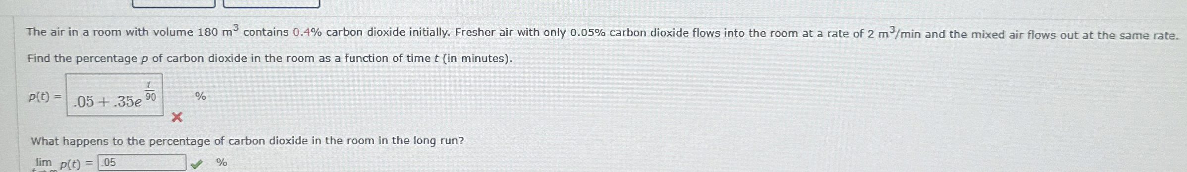 Solved The air in a room with volume 180m3 ﻿contains 0.4% | Chegg.com
