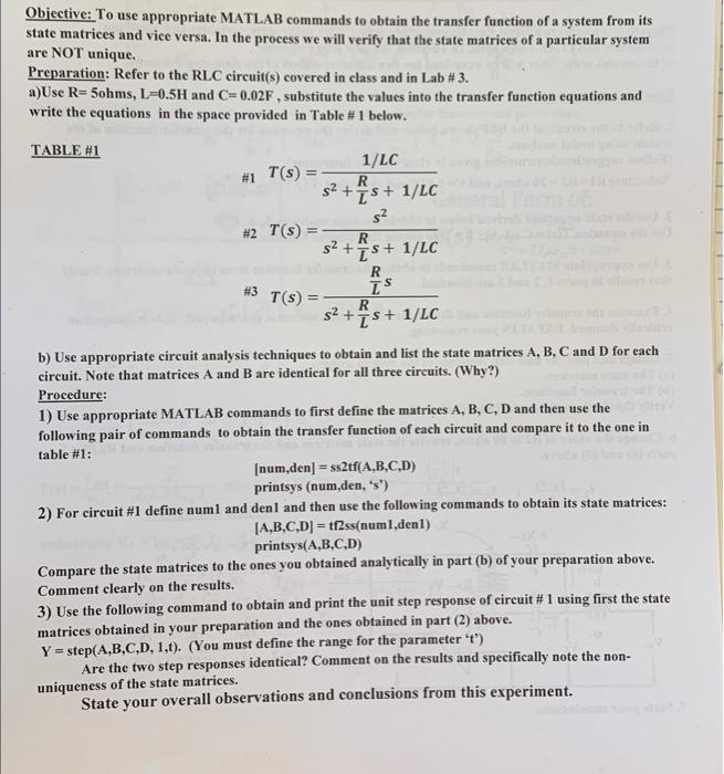 Solved Objective: To use appropriate MATLAB commands to | Chegg.com