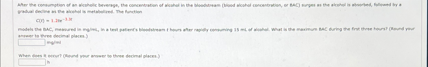 Solved gradual decline as the alcohol is metabolized. The | Chegg.com