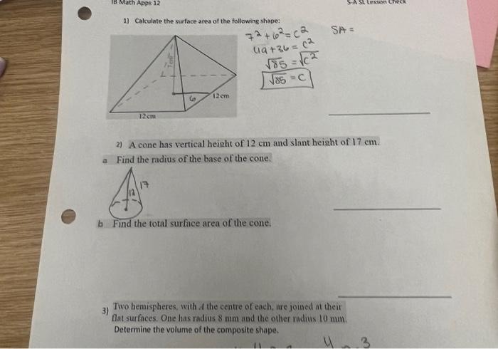 Solved 1) Calculate the surface ares of the following shape: | Chegg.com