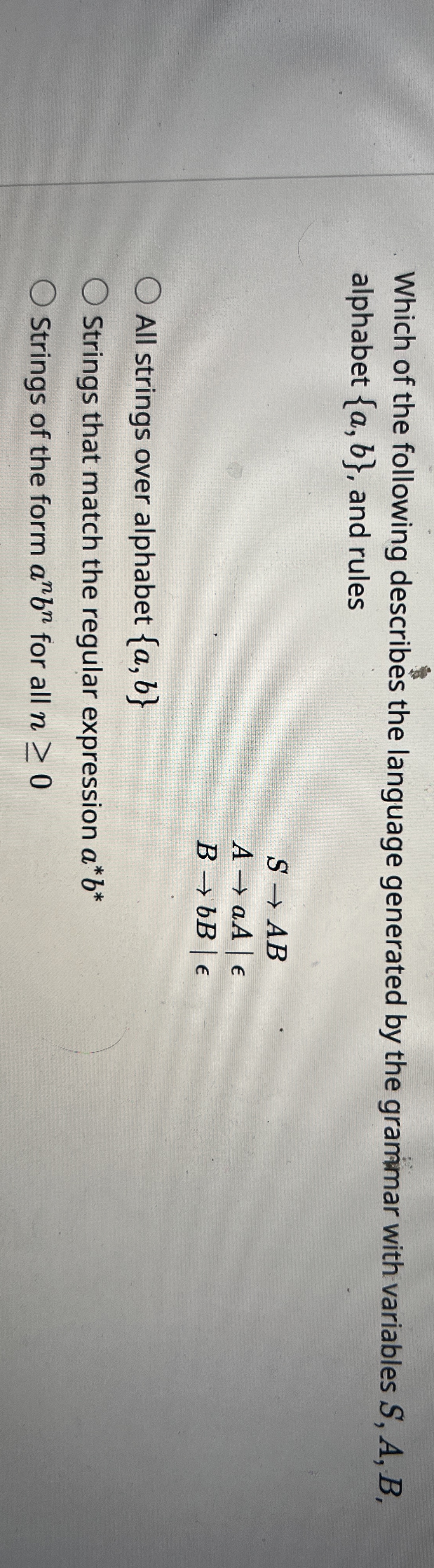 Solved Which of the following describes the language | Chegg.com