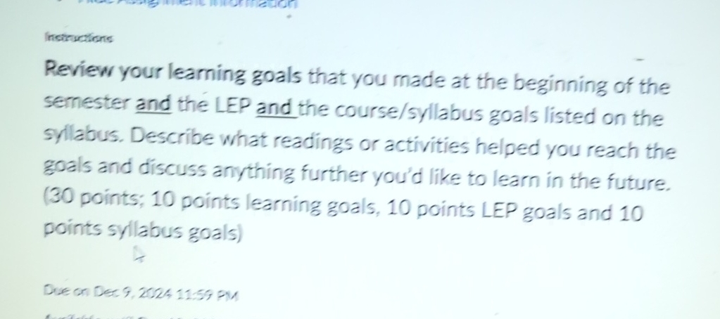 Solved InstructionsReview your learning goals that you made | Chegg.com