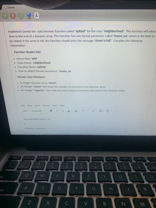 Solved Canvas Ā Implement (write the void member function | Chegg.com
