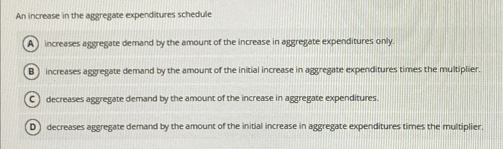 Solved An increase in the aggregate expenditures | Chegg.com