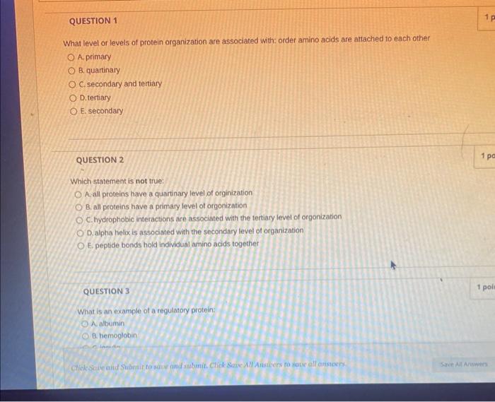 Solved What level or levels of protein organization are | Chegg.com