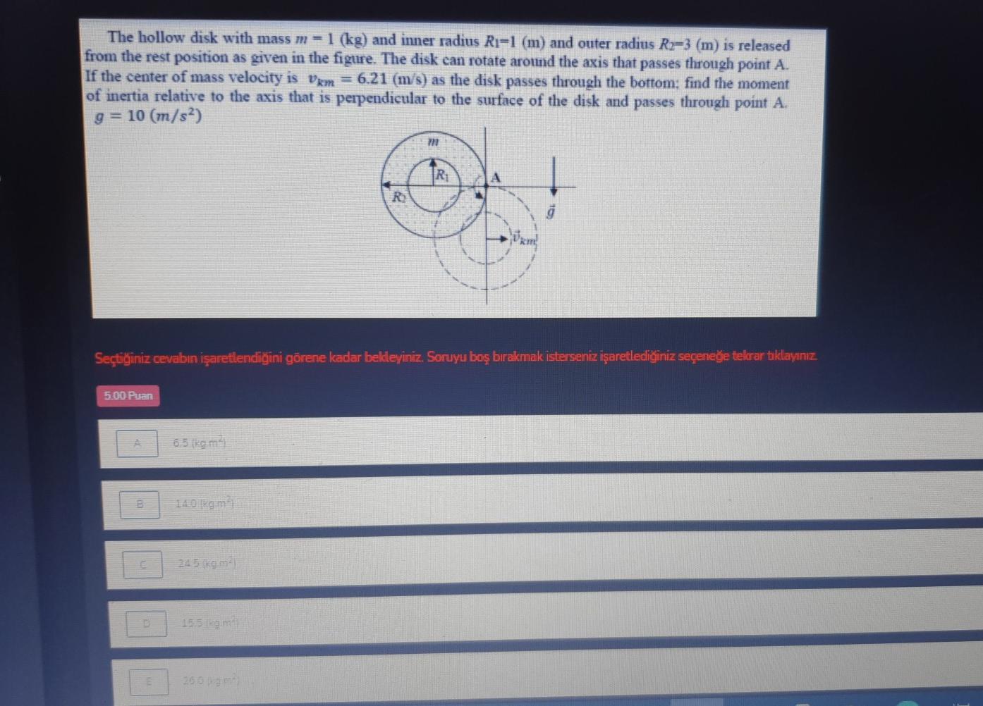 Solved The hollow disk with mass m = 1 (kg) and inner radius | Chegg.com