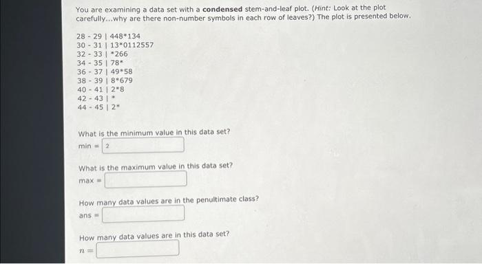 Solved You are examining a data set with a condensed | Chegg.com