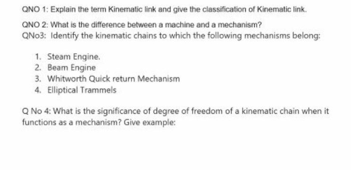 Solved QNO 1: Explain the term Kinematic link and give the | Chegg.com
