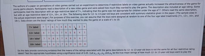 Solved The authors of a paper on perceptions of video games | Chegg.com