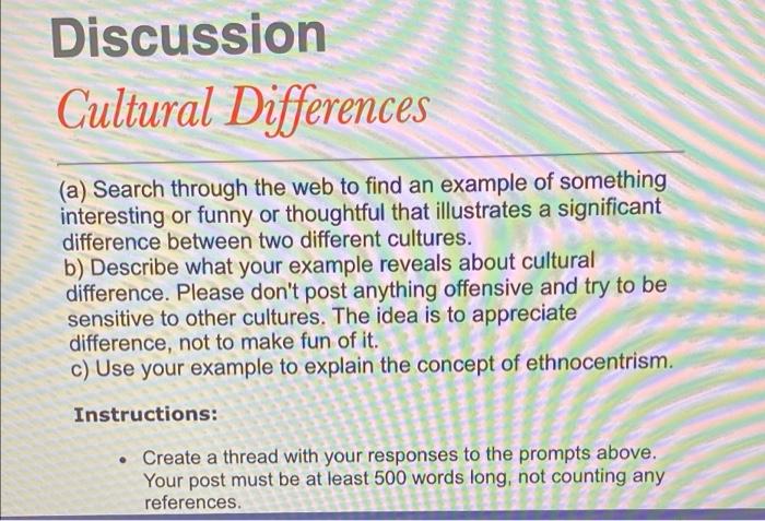 Solved Discussion Cultural Differences (a) Search through | Chegg.com