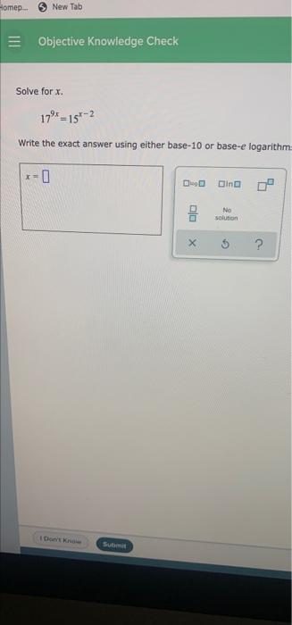 Solved Homep New Tab e Objective Knowledge Check Solve for | Chegg.com
