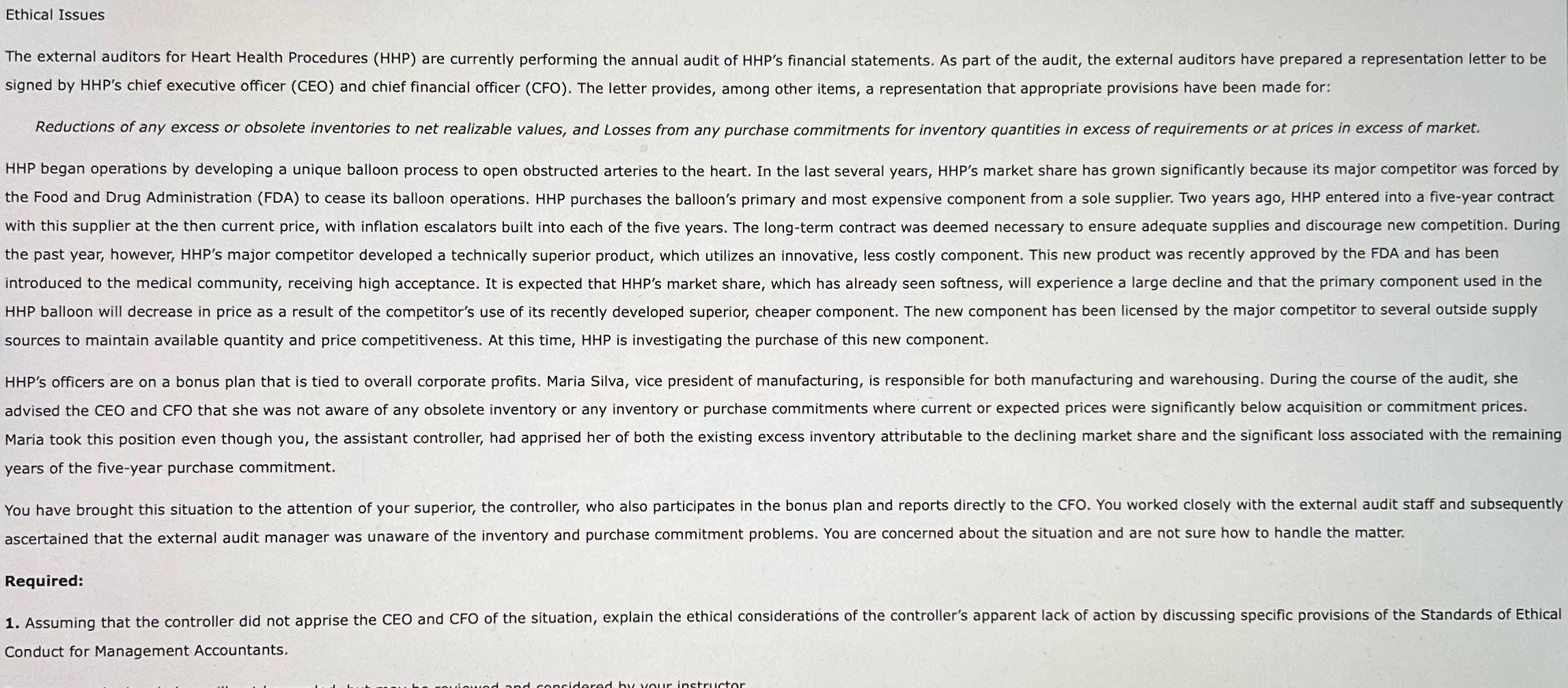 Solved Ethical Issues signed by HHP's chief executive | Chegg.com