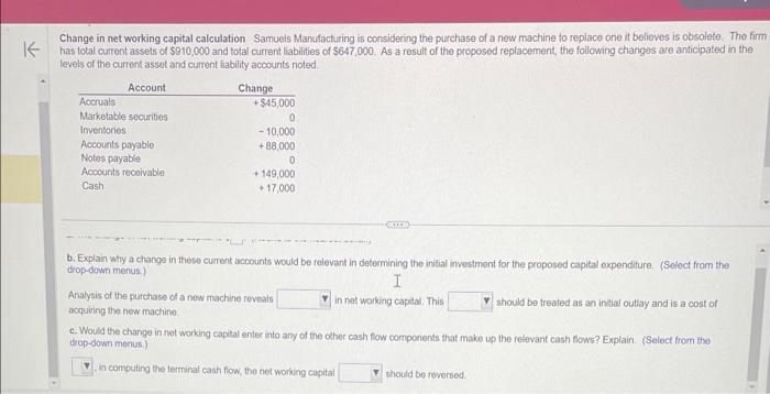 Solved Change in net working capital calculation Samuels | Chegg.com